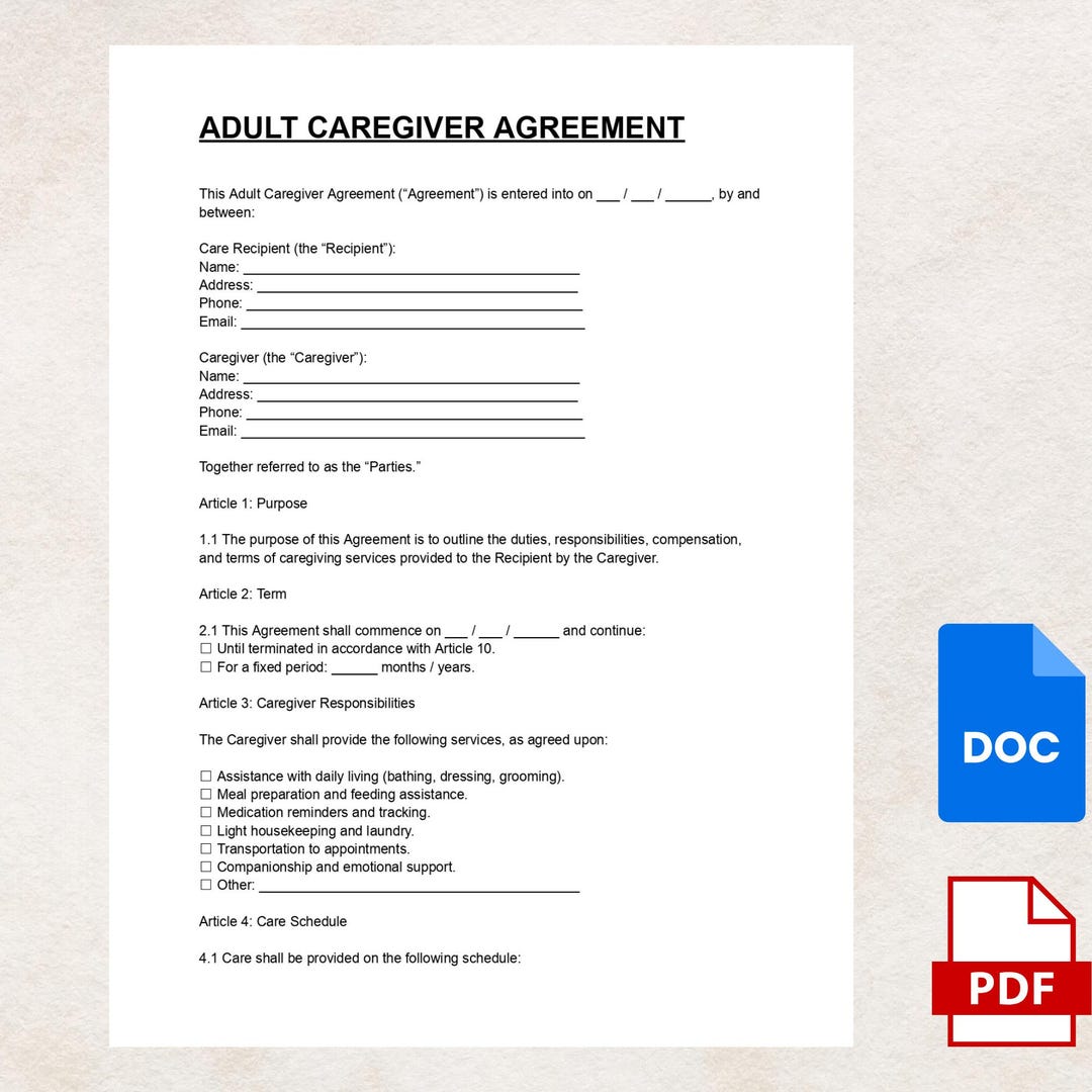 Adult Caregiver Agreement Template: Personal Care Service Contract (DOC ...