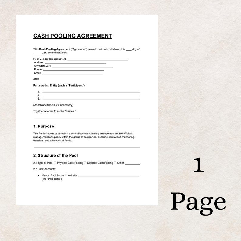 Cash Pooling Agreement – Editable Business Contract Template PDF DOC - Etsy