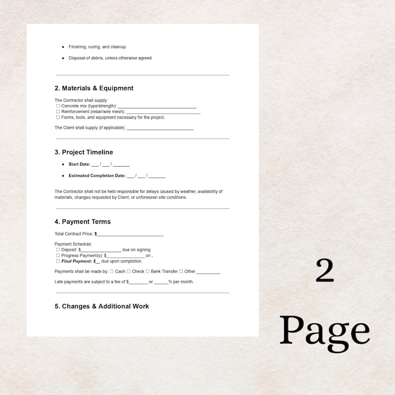 Concreter Service Agreement | Editable Concrete Work and Construction ...