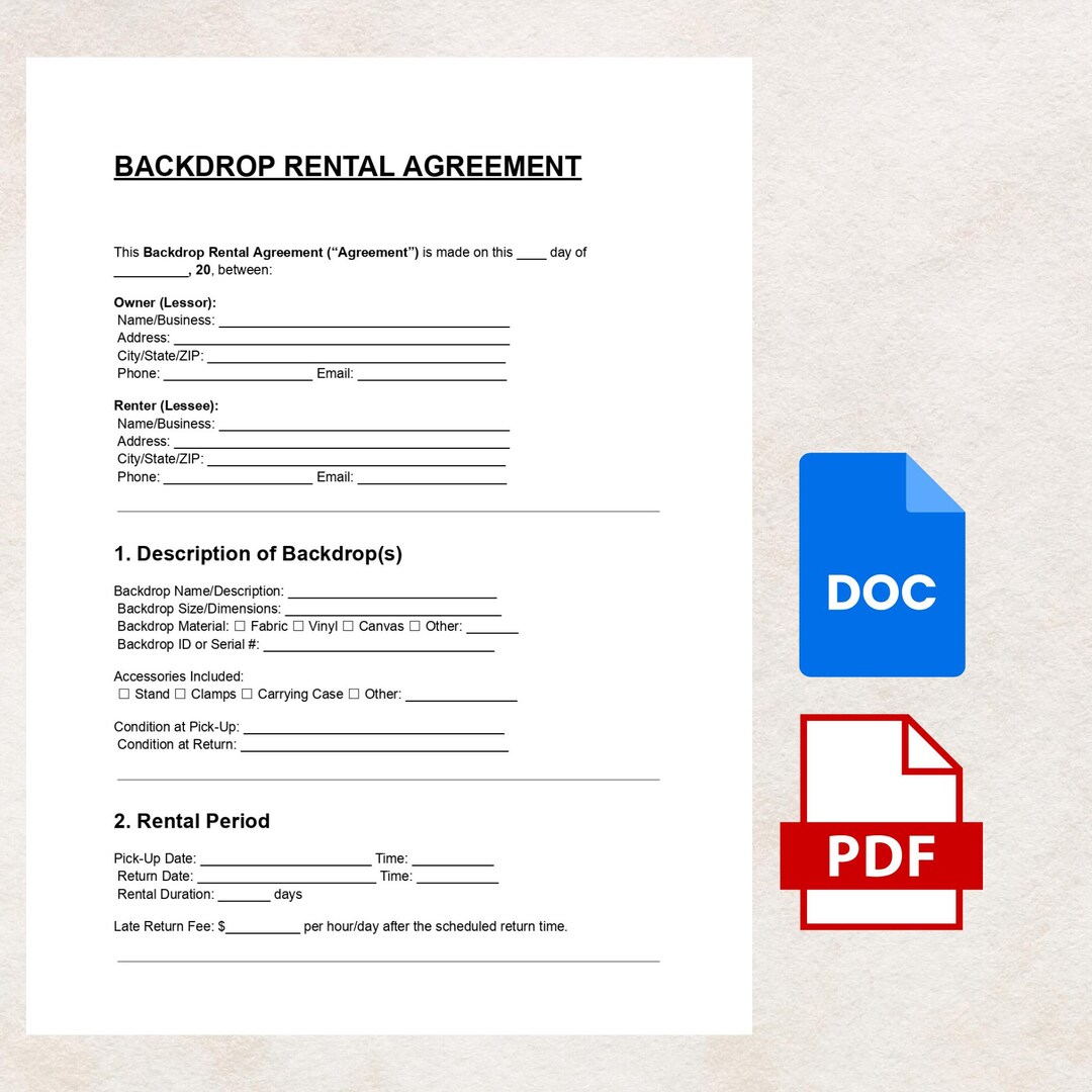 Backdrop Rental Agreement Template DOC & PDF | Editable Event Party ...