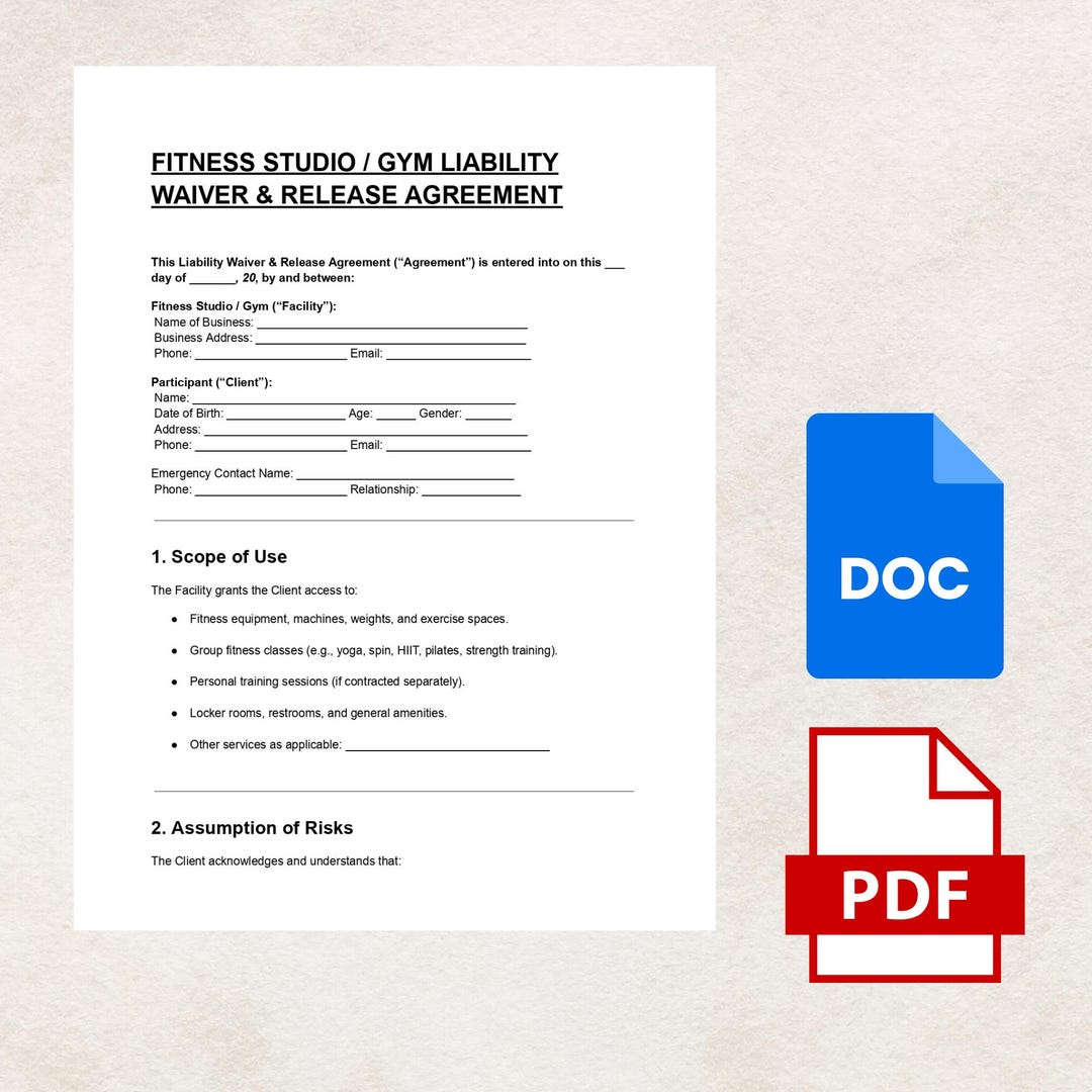 Fitness Studio Liability Waiver Template: Editable Client Consent Form ...