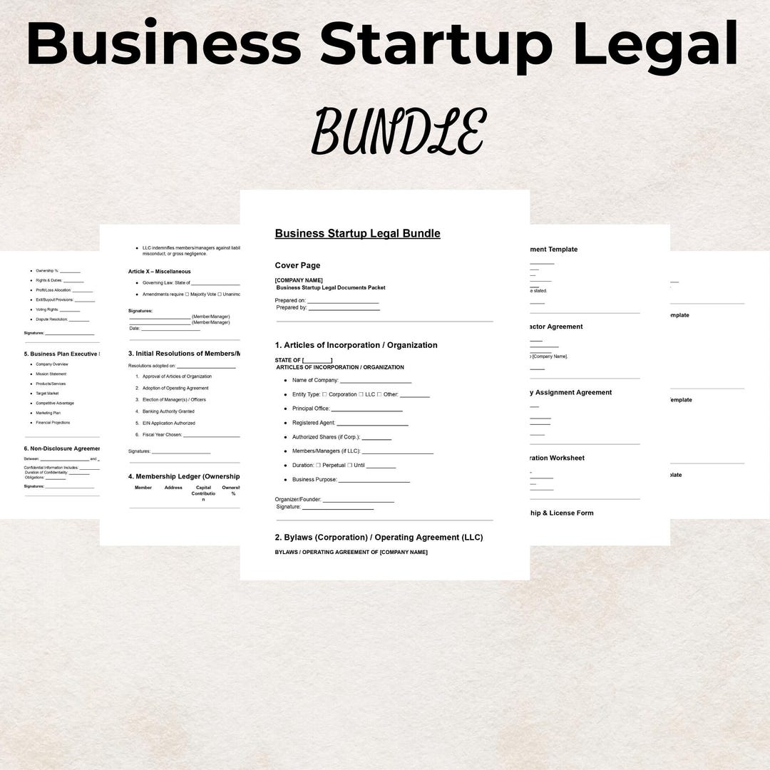 Business Startup Legal Bundle: Contracts, Agreements, Policies (PDF ...