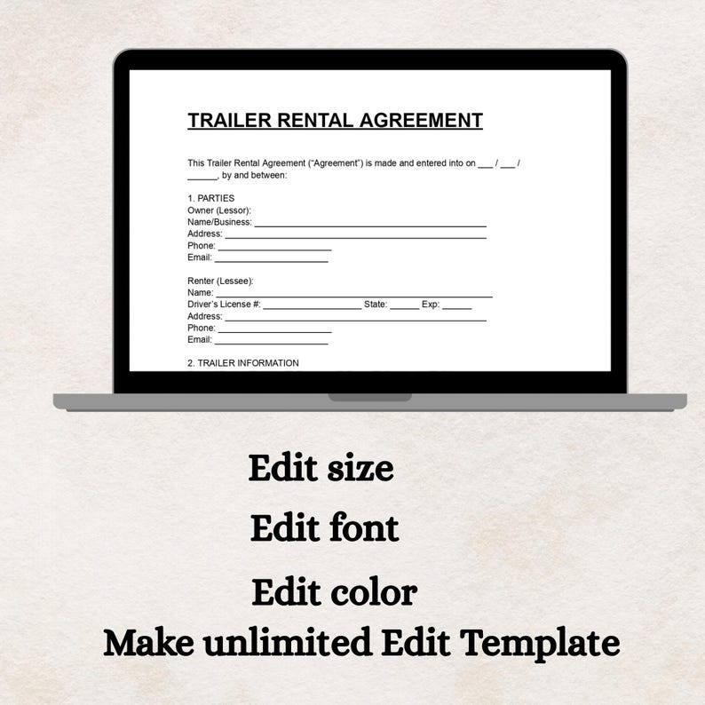 Trailer Rental Agreement Template: Legal Contract (PDF & Word Format - Etsy