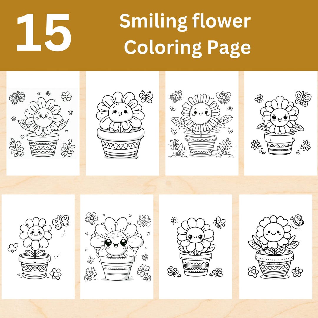 15 Smiling Flower Coloring Page for Kids | Cute Kawaii Flower With ...