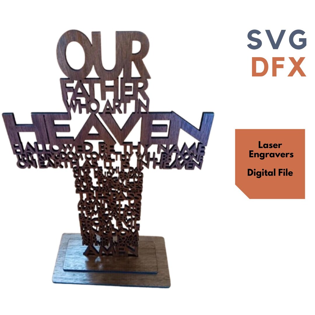 SVG DXF File Lightburn Ready Lord's Prayer Cross With Base (for Laser ...