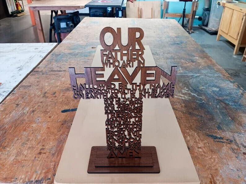 SVG DXF File Lightburn Ready Lord's Prayer Cross With Base (for Laser ...
