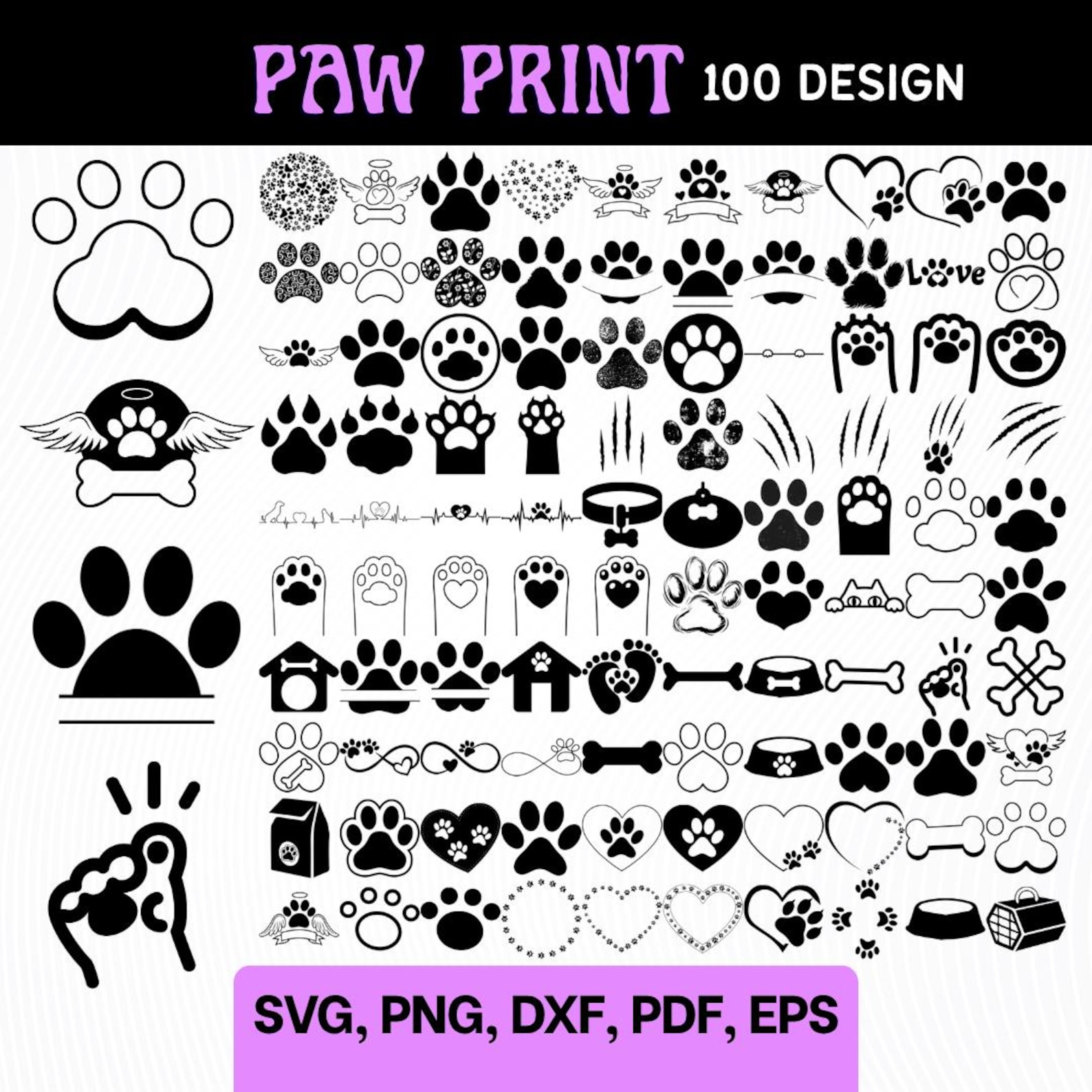 100 Paw Print Bundle Svg Png Pdf Eps Dxf File Instant Digital Download ...