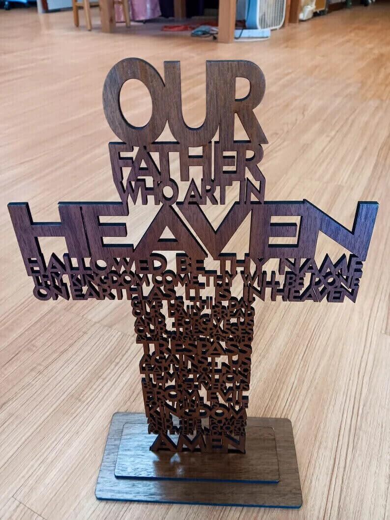 SVG DXF File Lightburn Ready Lord's Prayer Cross With Base (for Laser ...