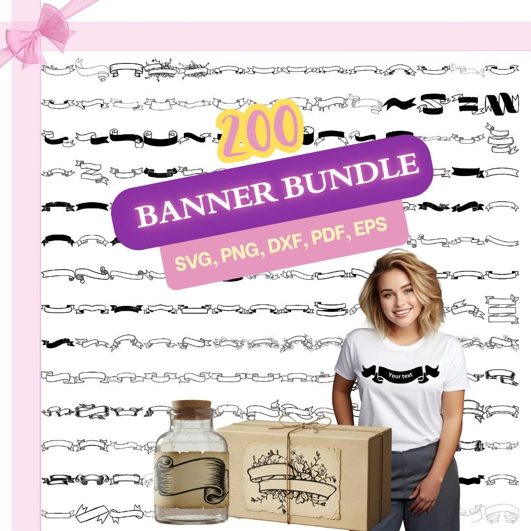 200 Banner Bundle Svg Png Pdf Eps Dxf Clipart File Instant Digital ...