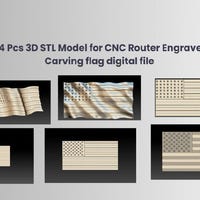 Wavy Flags Set 3D STL Model for CNC Router and 3D Printer Digital File ...