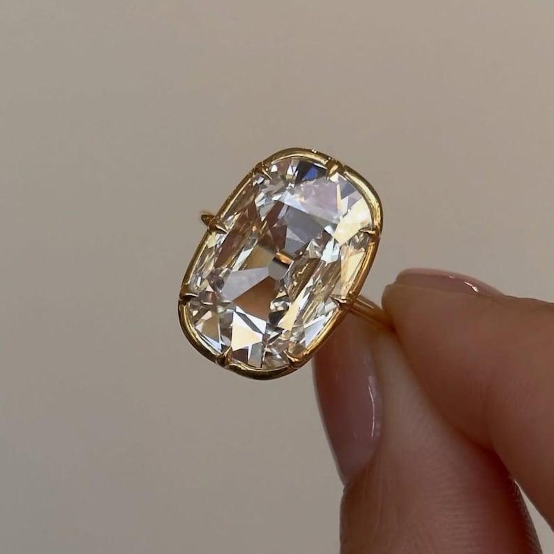 Old Mine Elongated Cushion Cut Moissanite Ring Bezel Set Engagement ...