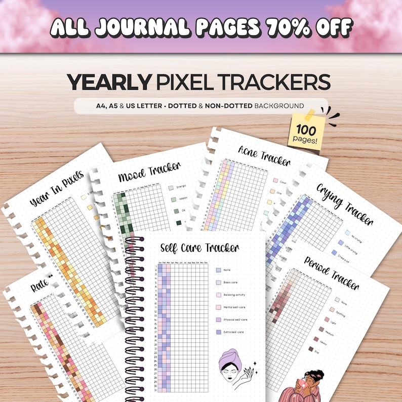 2026 Journaling • Yearly Pixel Trackers Printables • 100 Printable ...