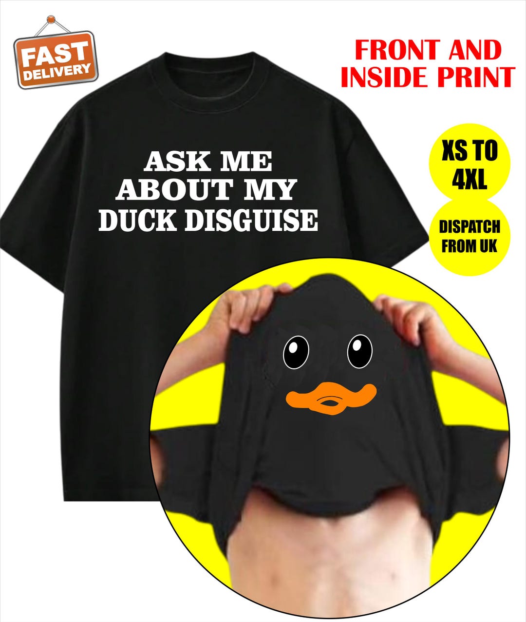 Ask Me About My Duck Disguise T Shirt, Funny Flip-up Duck Face Tee ...