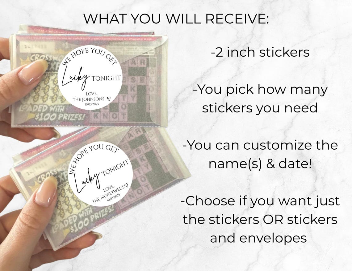 Personalized Wedding Lottery Ticket Favor Stickers & Envelopes, We Hope ...