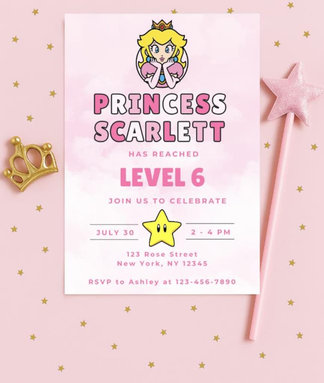 Princess Peach Birthday Invitation: Editable Super Mario Theme (digital ...