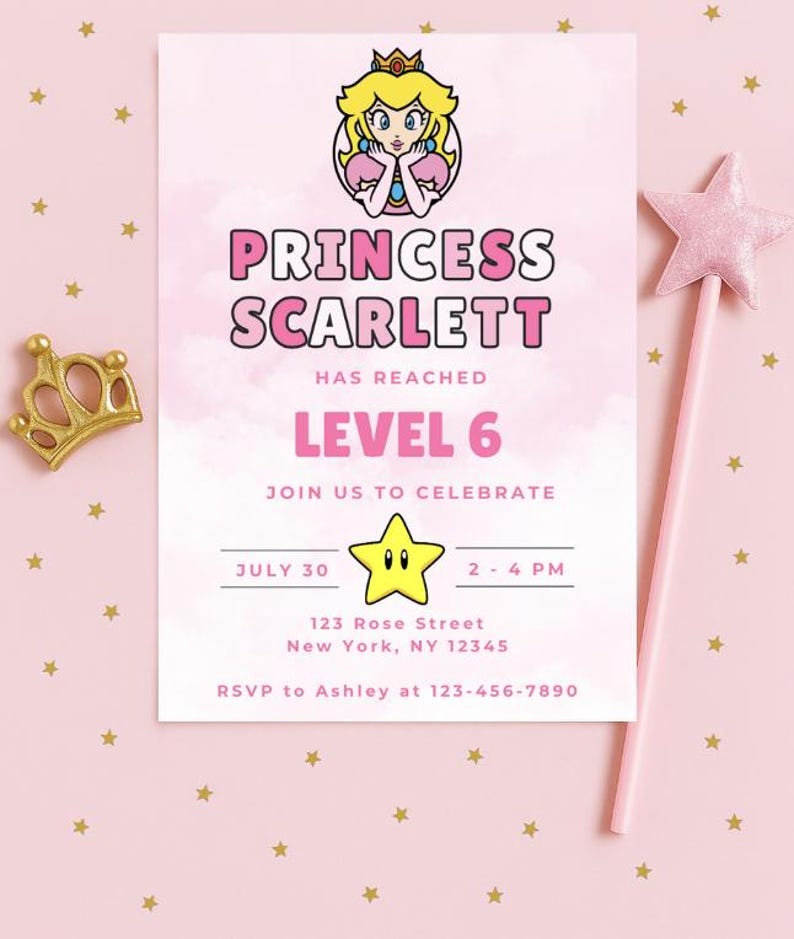 Princess Peach Birthday Invitation: Editable Super Mario Theme (digital ...