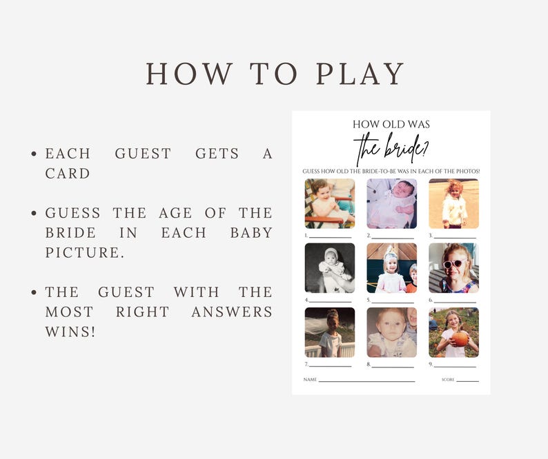 How Old Was the Bride Game, Photo Bridal Shower, Guessing - Etsy