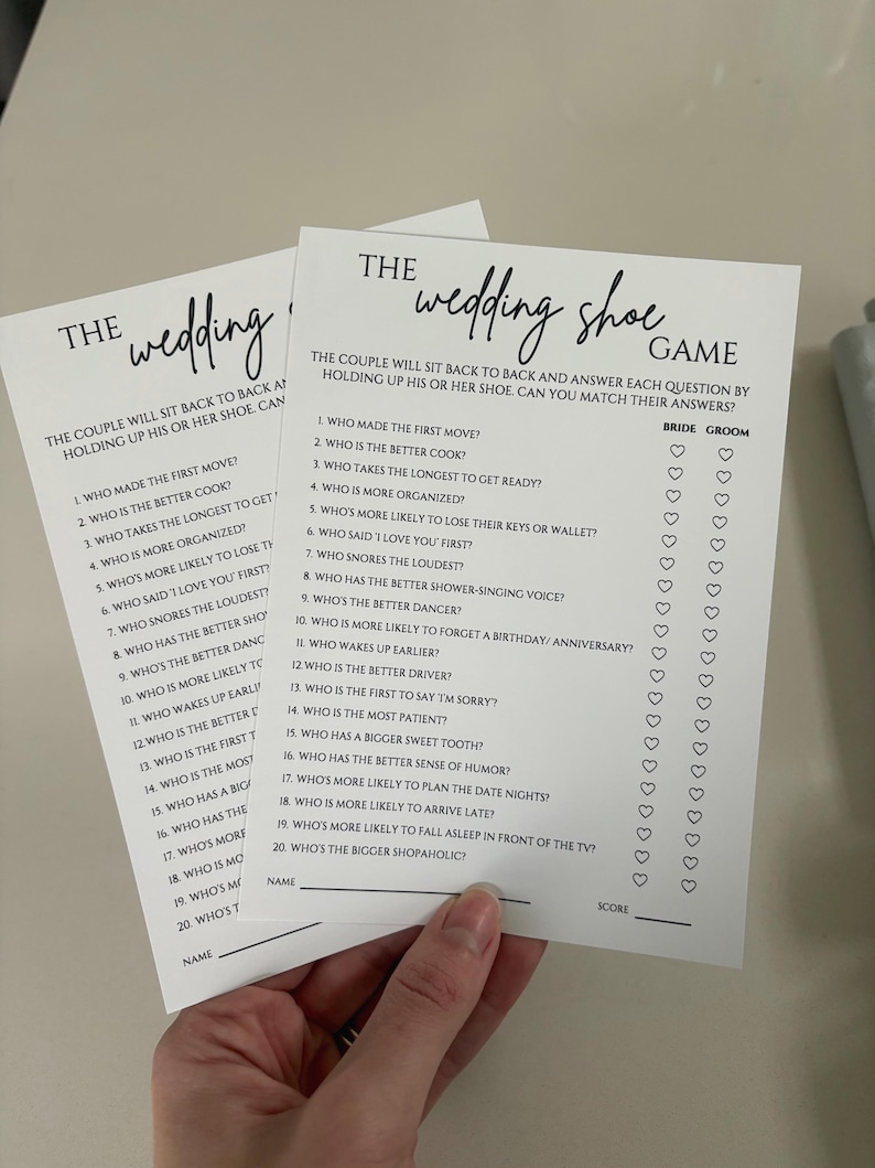 The Wedding Shoe Game, Bridal Shower Game, Engagement Party, Printed ...