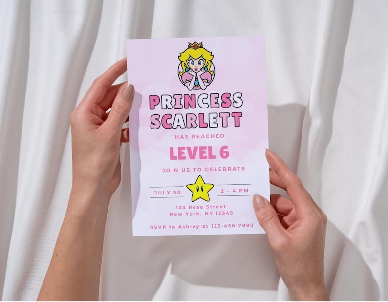 Princess Peach Birthday Invitation: Editable Super Mario Theme (digital ...