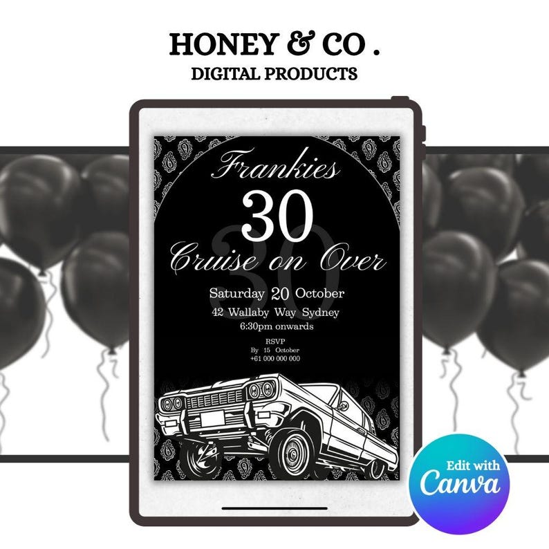 Lowrider Birthday Invitation | Retro Cruise Party (digital Template) - Etsy