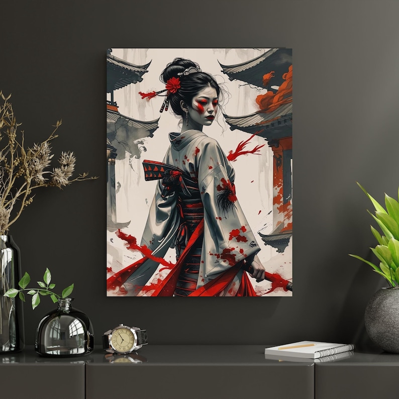 Dark Geisha Wall Art (4 Prints) – Japanese Warrior Woman – Gothic Asian ...