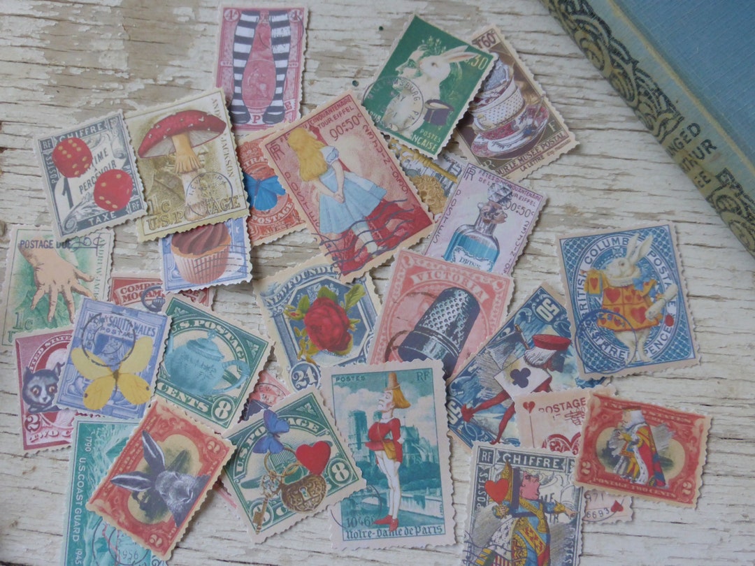 Alice in Wonderland Stamps - Alice Stamps - Scrap Paper Pieces - Paper ...