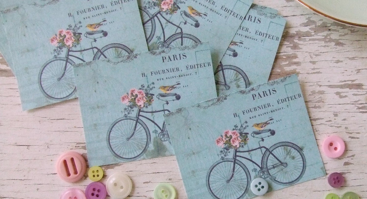 Small Notecards - Mini Notecards - Shabby Chic - Bicycle - Bird ...