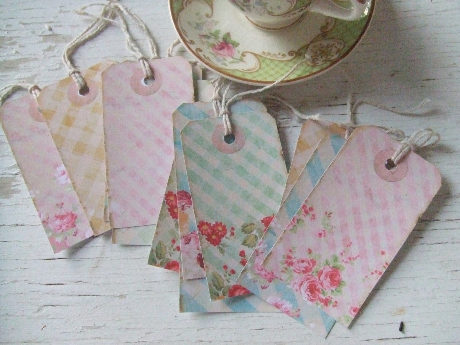 Gift Tags Cottage Chic Tags Gingham Roses Small Gift - Etsy