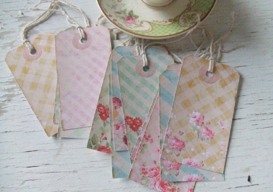 Gift Tags Cottage Chic Tags Gingham Roses Small Gift - Etsy