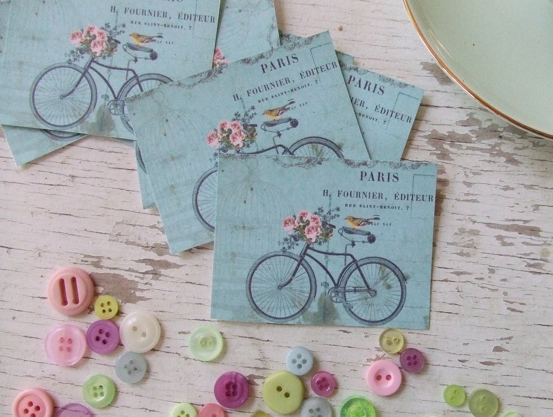 Small Notecards - Mini Notecards - Shabby Chic - Bicycle - Bird ...