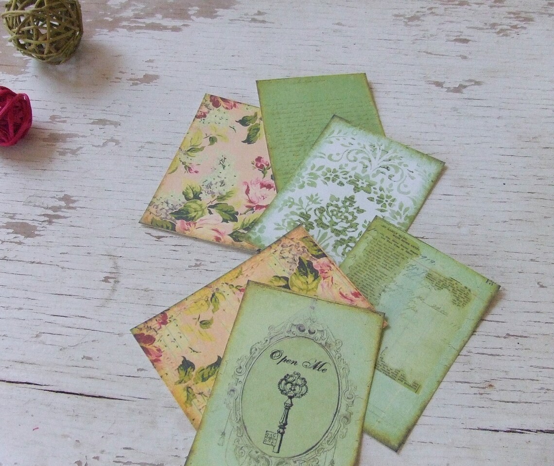Small Notecards - Cottage Chic - Green and Pink Roses - Notecards ...