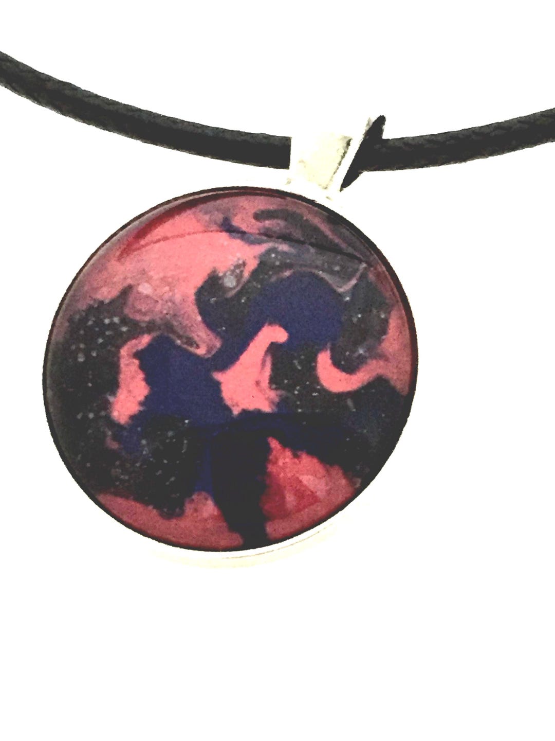 Metallic Black, Deep Blue & Orange, Round Pendant Necklace - Etsy