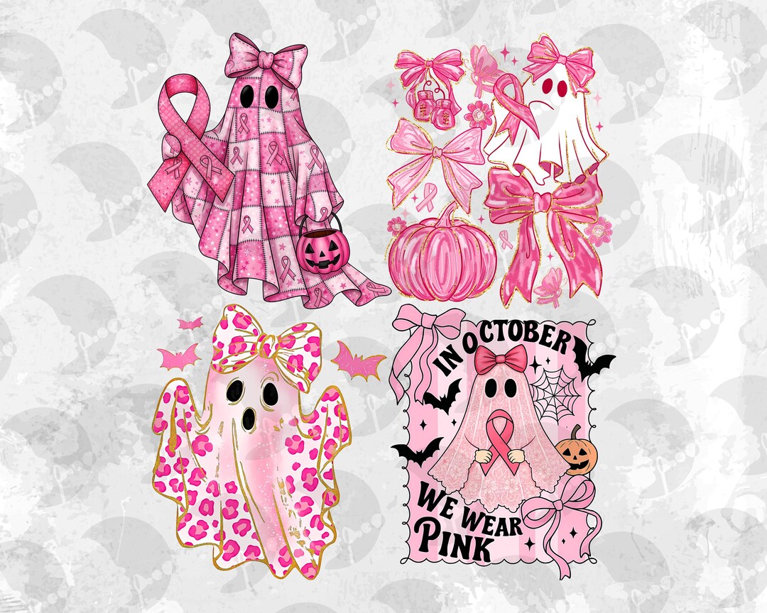 Breast Cancer Awareness Ghost PNG Bundle, Pink Ribbon (digital Download ...