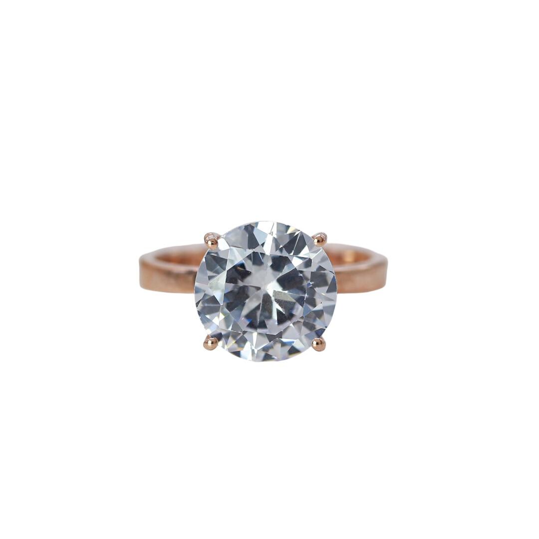Gold Plated Engagement Ring, Solitaire Ring, One Stone Ring, Round ...