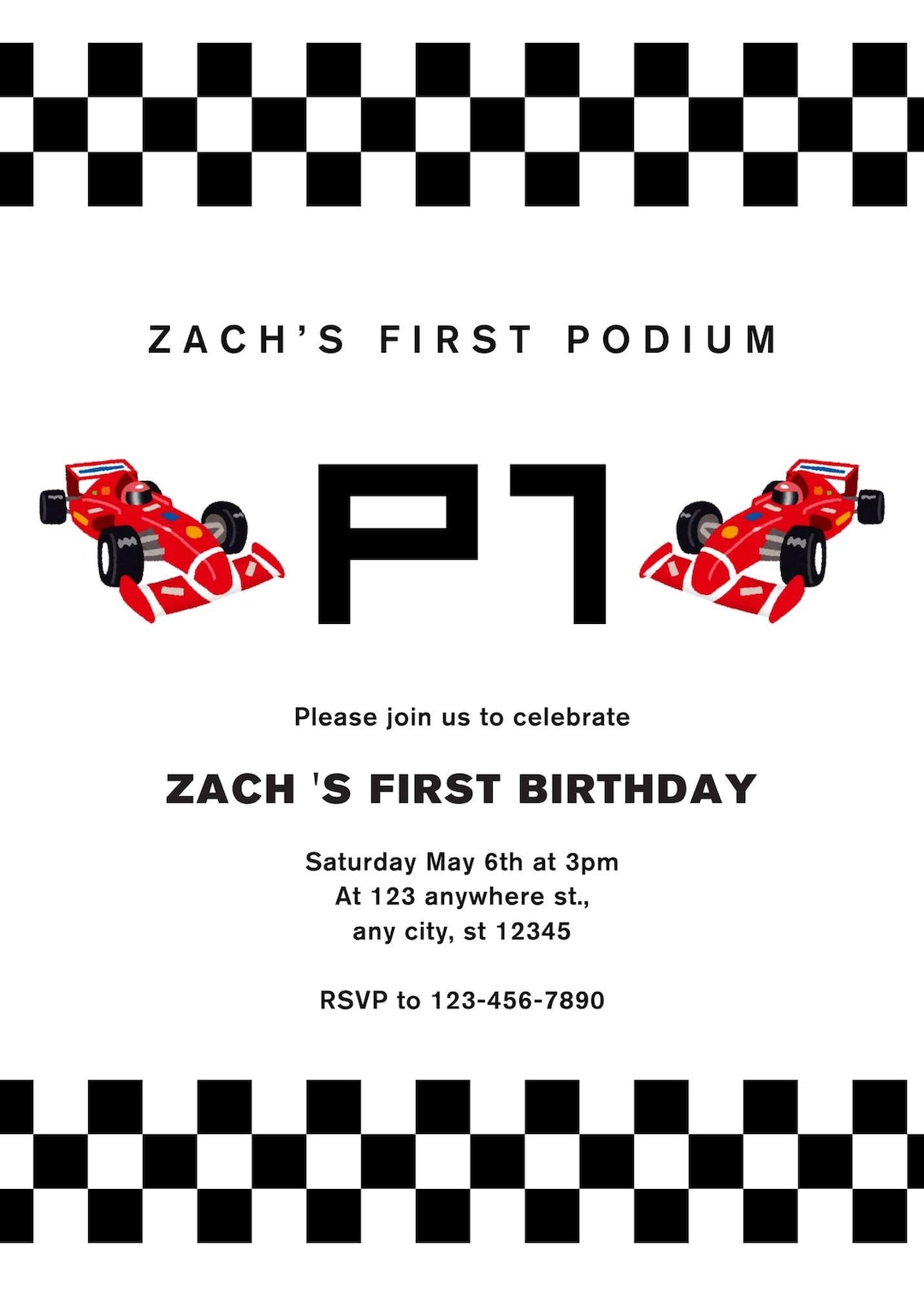 Formula One First Birthday Invitation Template - Etsy