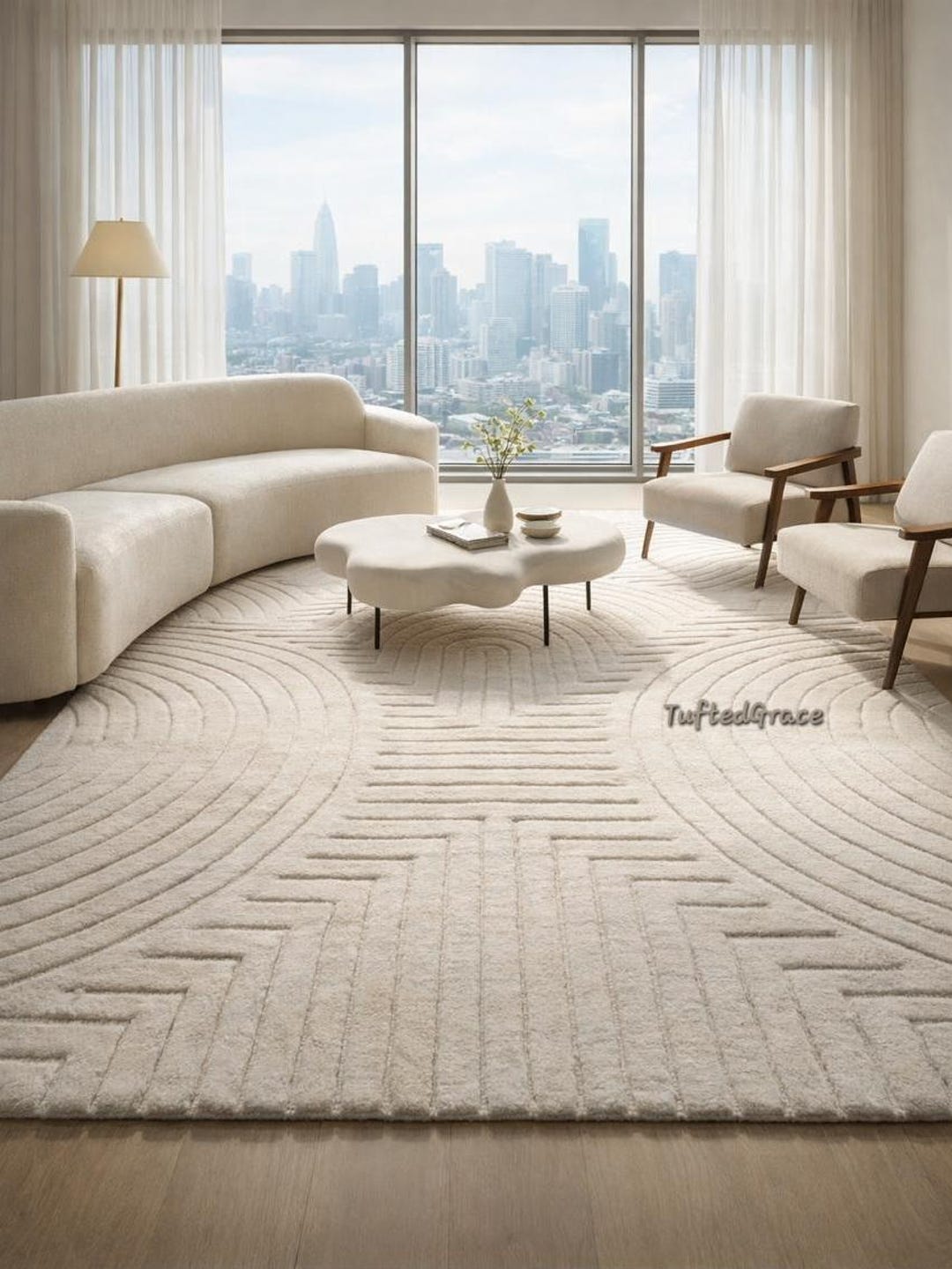 Hand-tufted Wool Rug | Ivory Geometric Plush Area Rug - Etsy