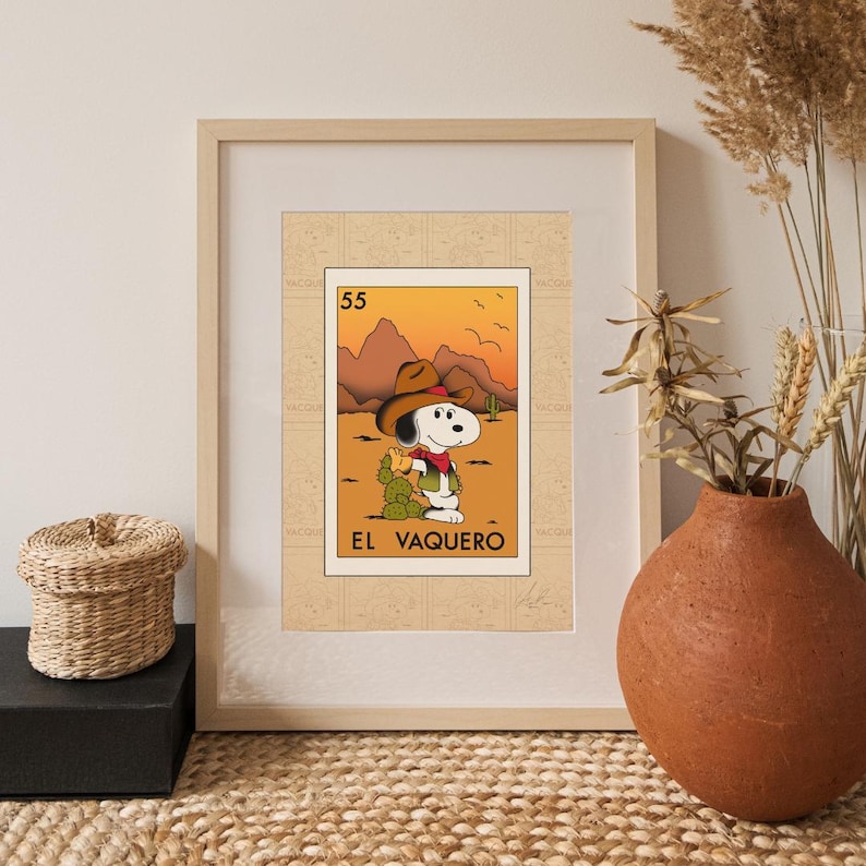 PRINTABLE Cowboy Snoopy Loteria Art Print | Cute Traditional Vintage ...