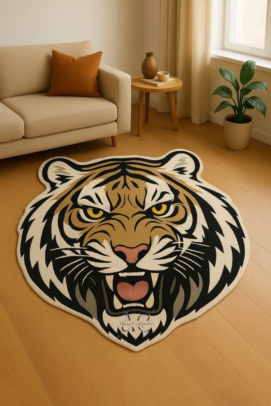 Tiger Head Rug Handmade Hand Tufted Wool Area Rug Custom Statement ...