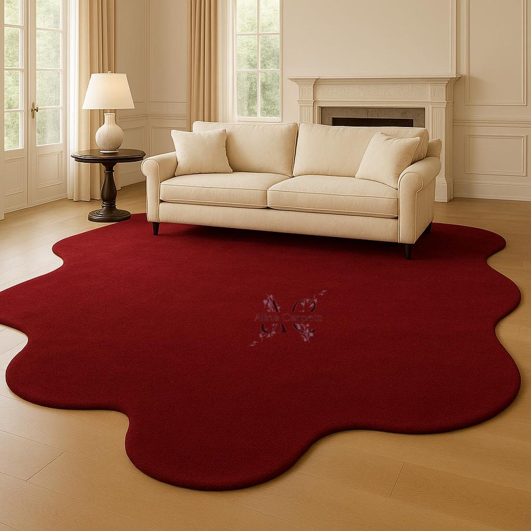 Hand Tufted Red Area Rug Modern Solid Wool Living Room Carpet Home ...