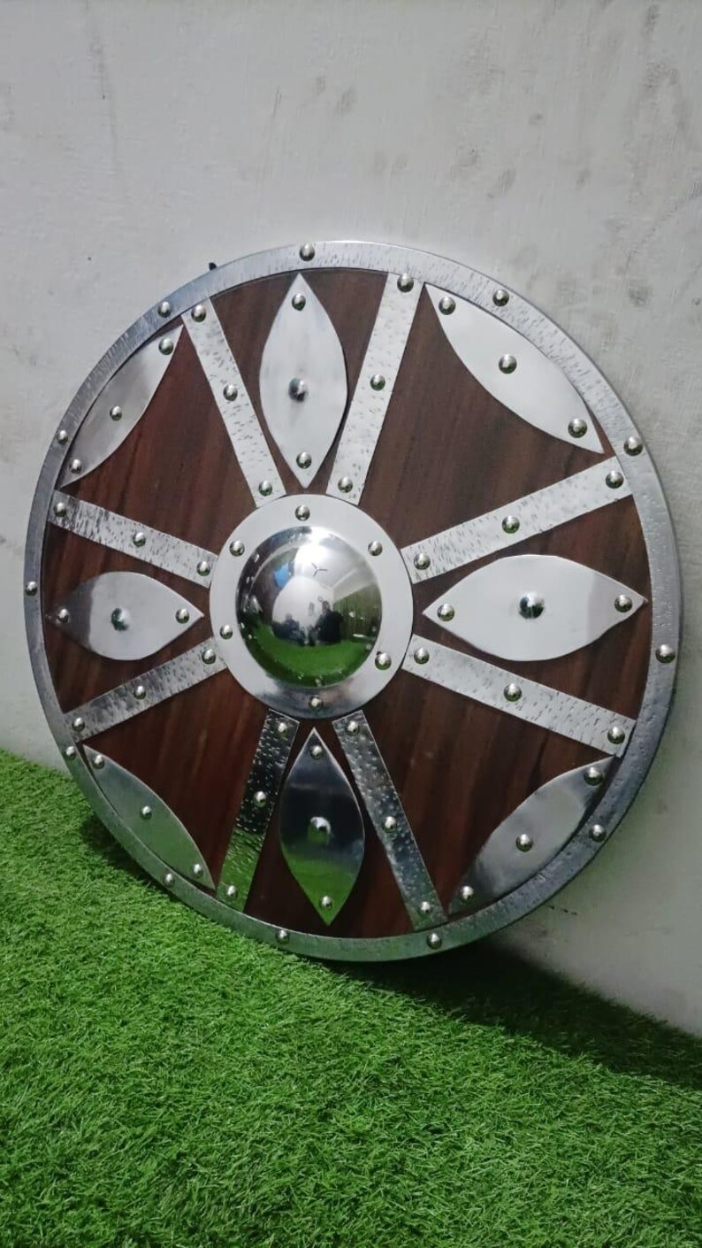 Viking Shield: 24'' Medieval Wooden Round Shield - LARP Armor Replica ...