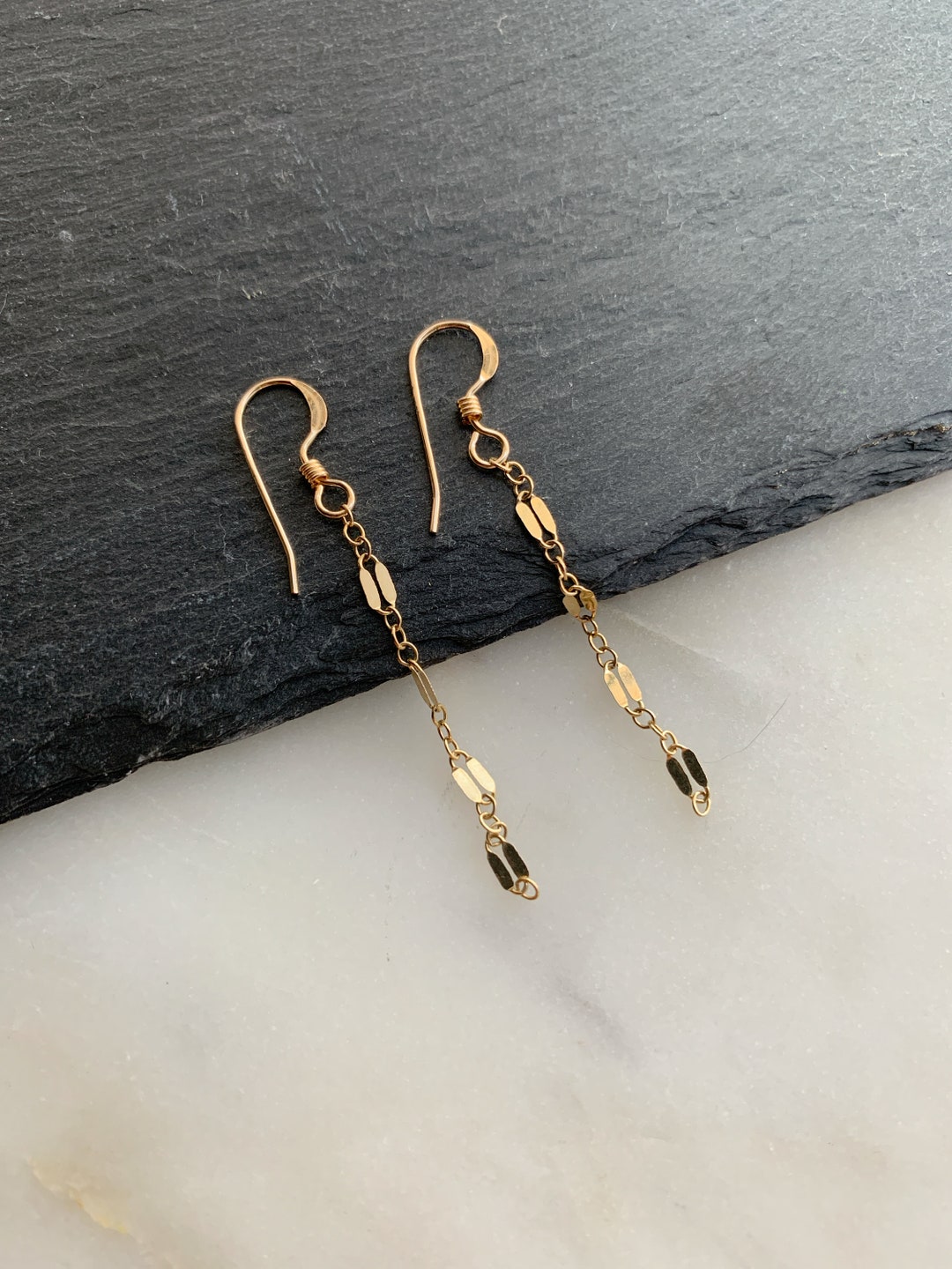 Gold Filled Lace Chain Drop Earrings, Long Chain Drop Earrings - Etsy