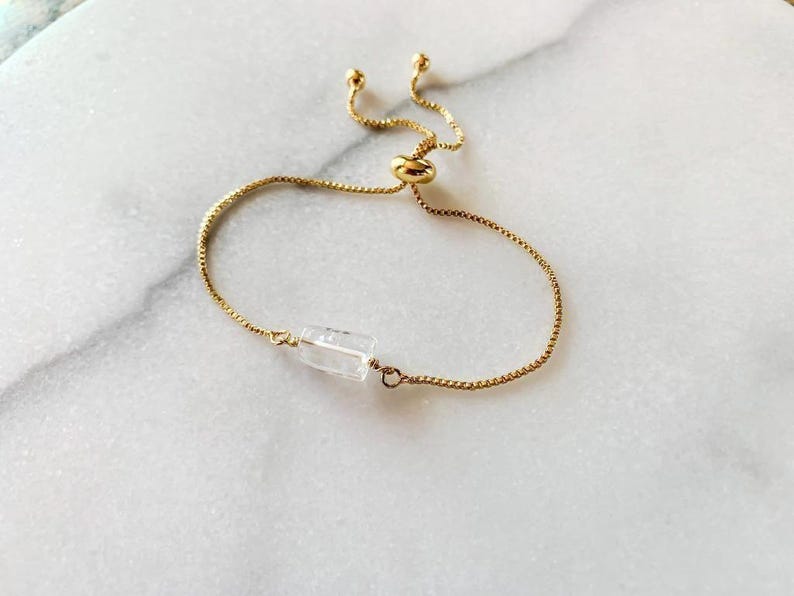 April Birthstone Bracelet – Clear Quartz – Adjustable Box Chain – Gold ...