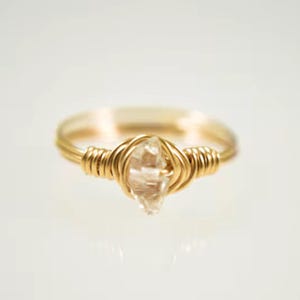 Herkimer Diamond Ring – April Birthstone Wire Wrapped Ring in 14k Gold ...