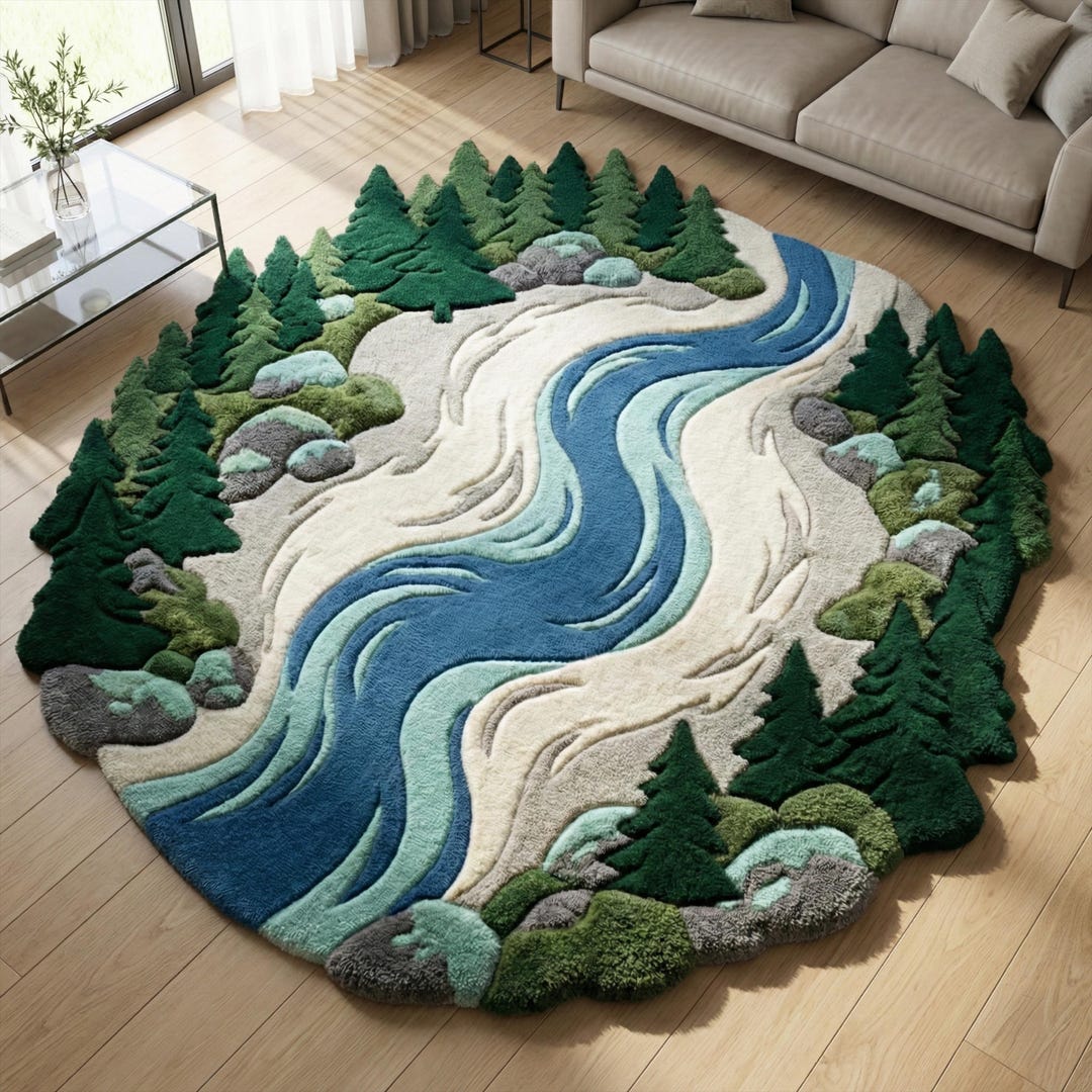 River Forest Wool Rug, Alpine Ice Basin Round Tufted Nature Area Rugs ...