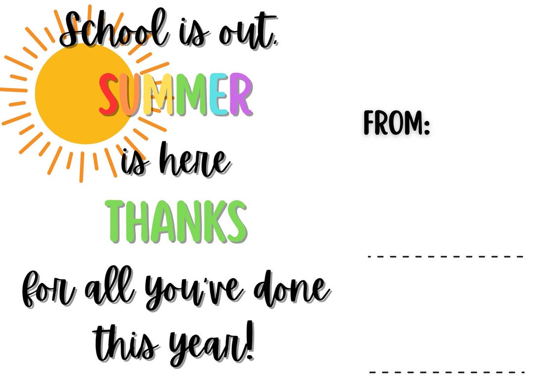 Teacher Gift Card Holder, Summer Break, End of Year Thanks (JPG Instant ...