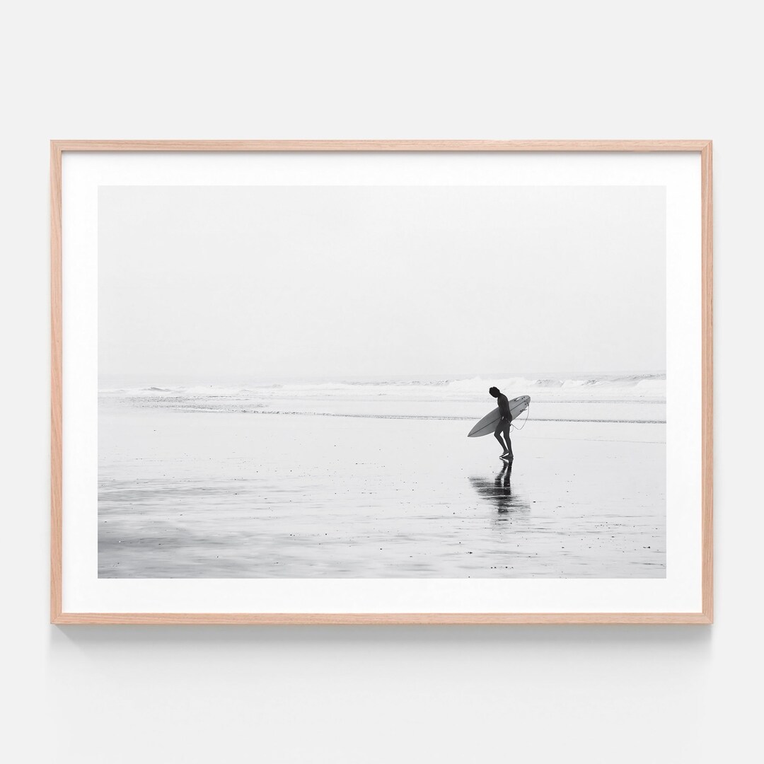 Surf Print Coastal Wall Decor | Byron Surfer | Coastal Black & White ...