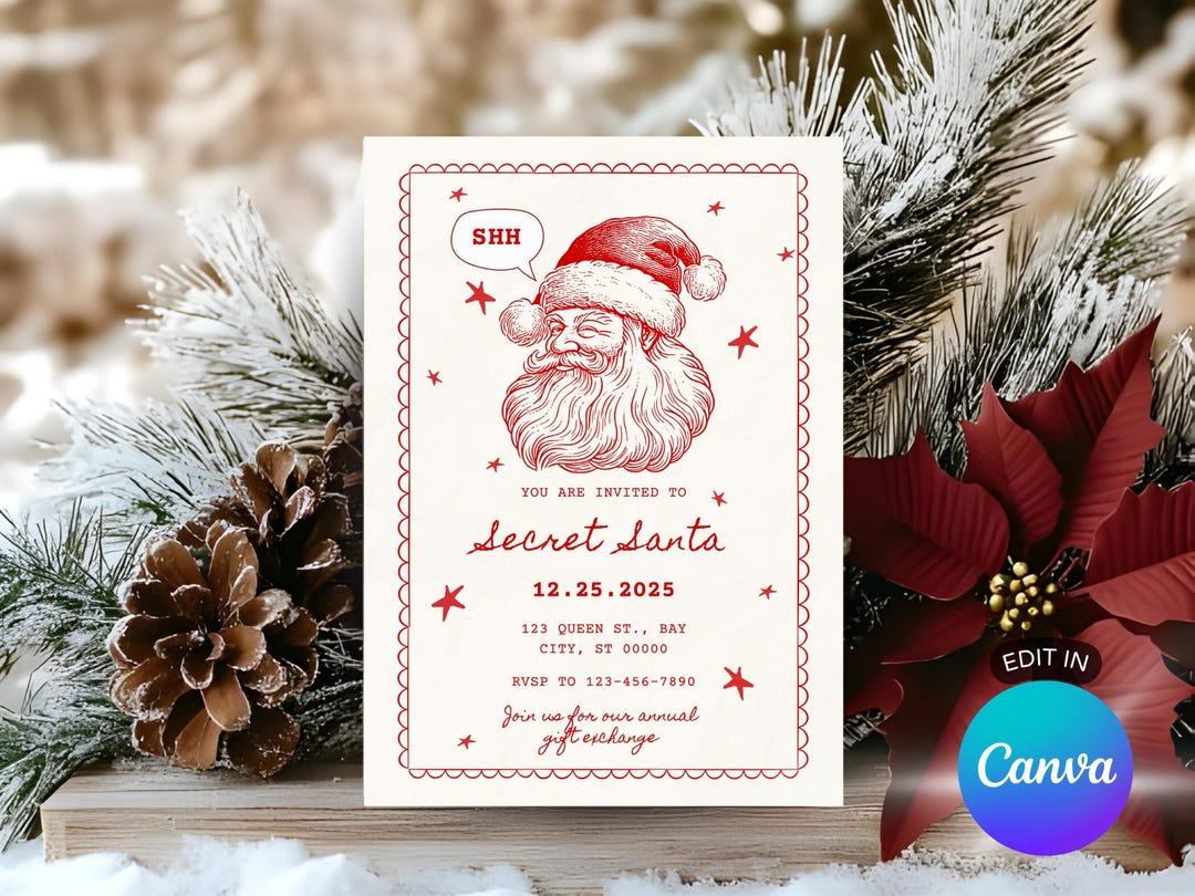 Secret Santa Invitation Template | Vintage Christmas Party Invite ...