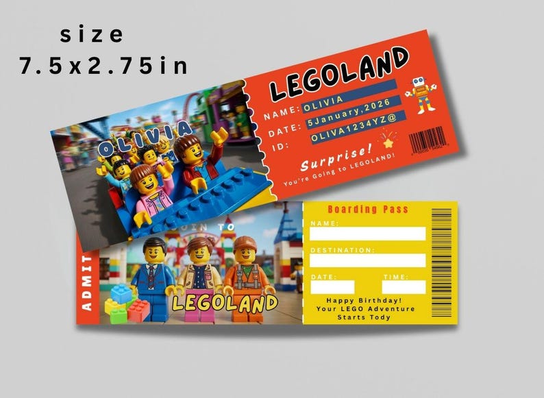 Editable Legoland Ticket Theme Park Gift Voucher Template Birthday ...
