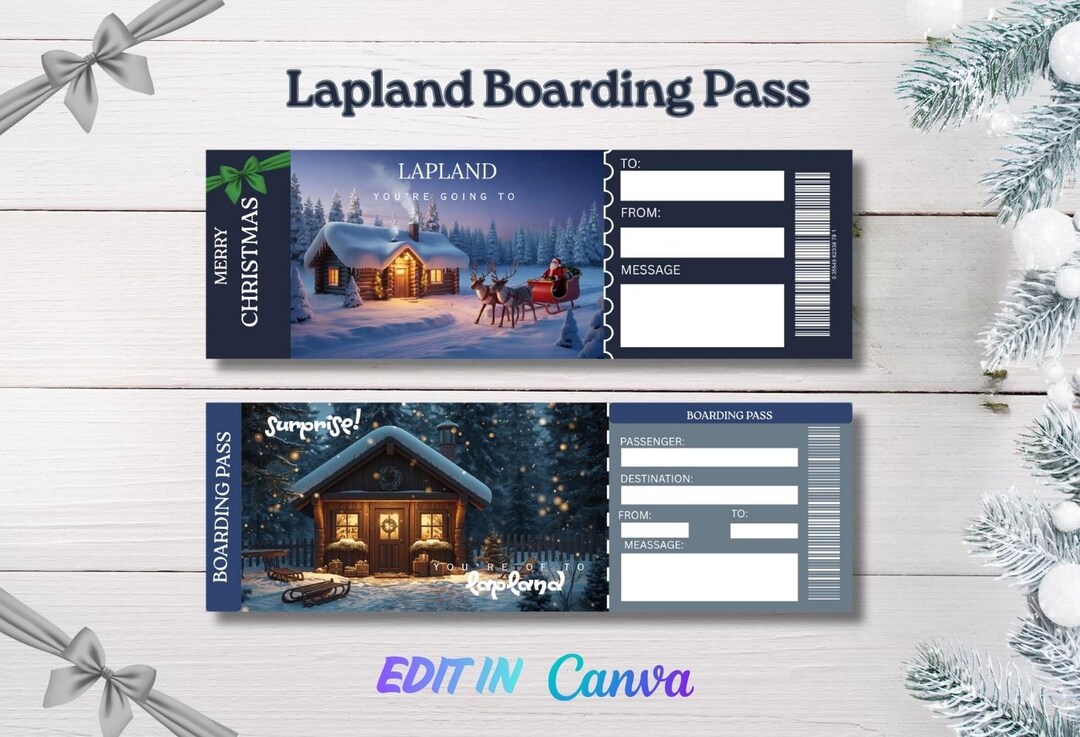 Editable Lapland Boarding Pass Ticket Surprise Trip to Santa’s Village ...