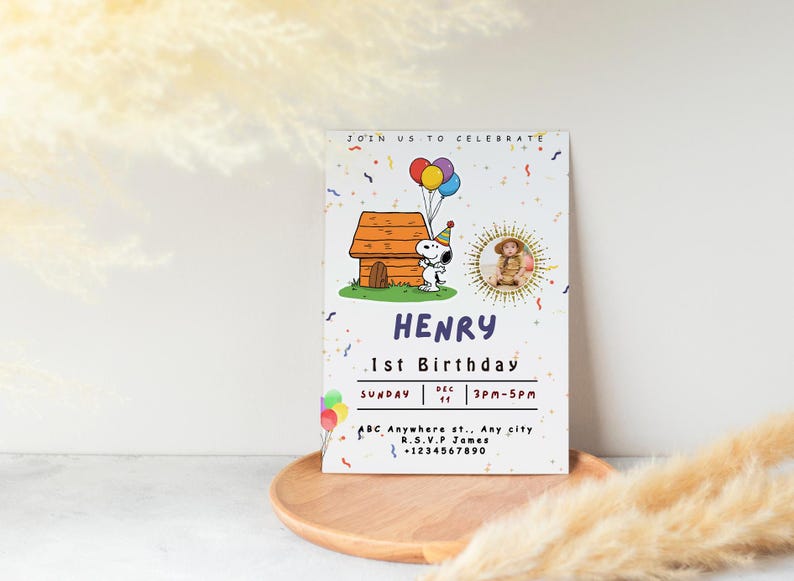 Snoopy Birthday Invitation Peanuts Party Invite Template With 3 ...